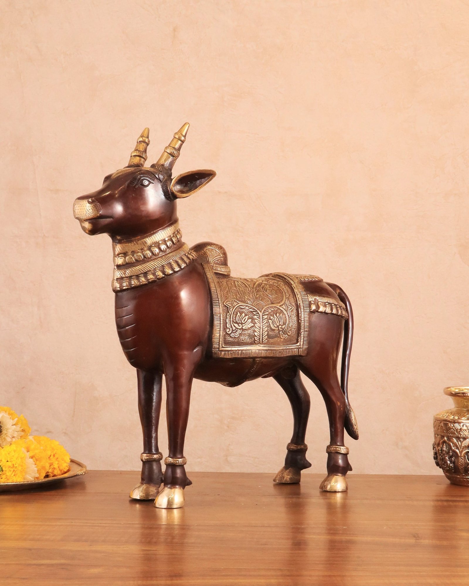 Brass Standing Nandi Statue | 16" Vintage Temple Art | Jaipurio