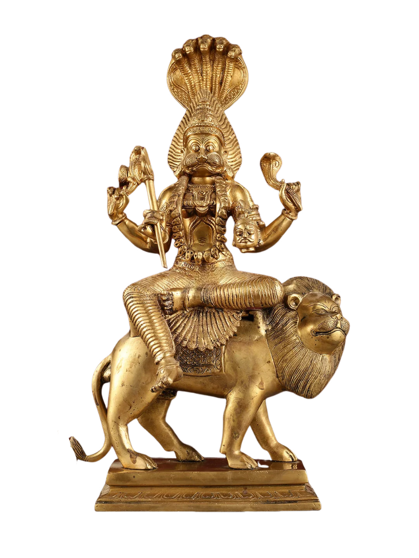 Pure Brass Pratyangira Devi Bhadrakali Statue 19" - Fierce Divinity
