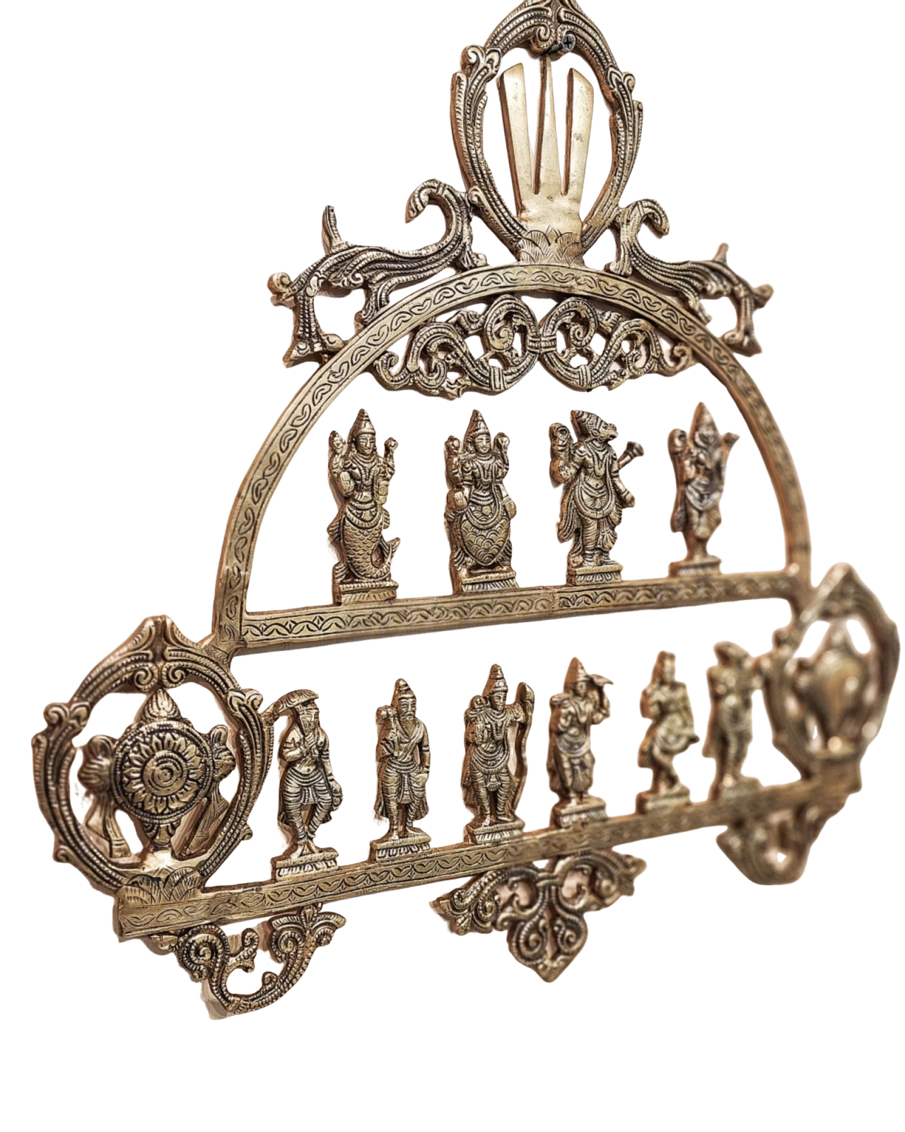 Brass Dashavatar with Sacred Symbols | Temple Wall Art