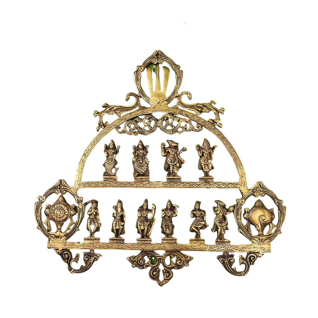 Brass Dashavatar with Sacred Symbols | Temple Wall Art
